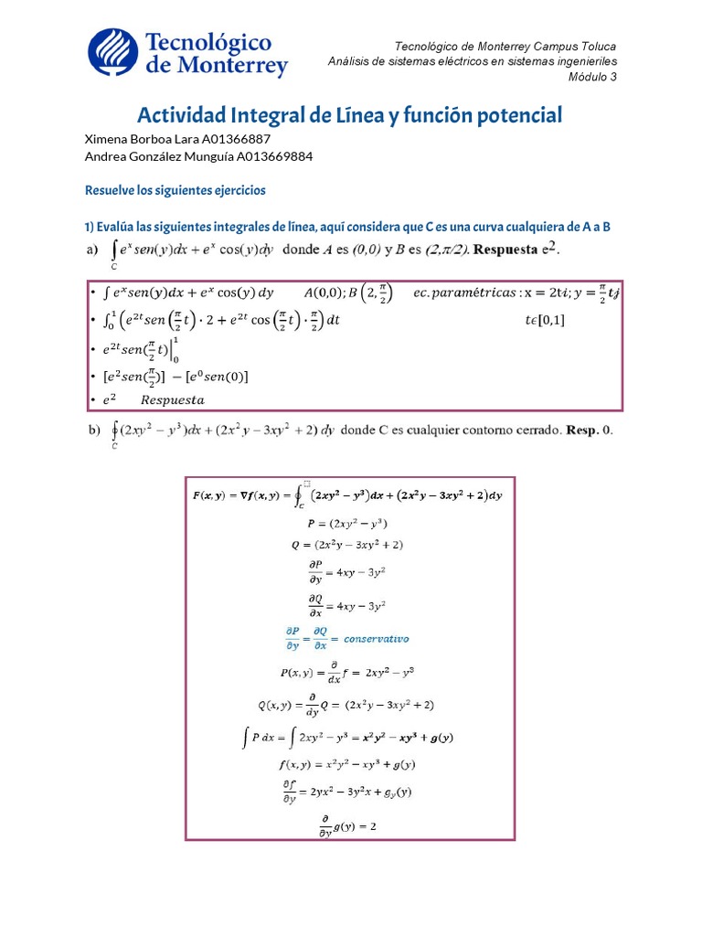 Actividad M3. Integral de L Nea y Funci N Potencial Terminada PDF | PDF