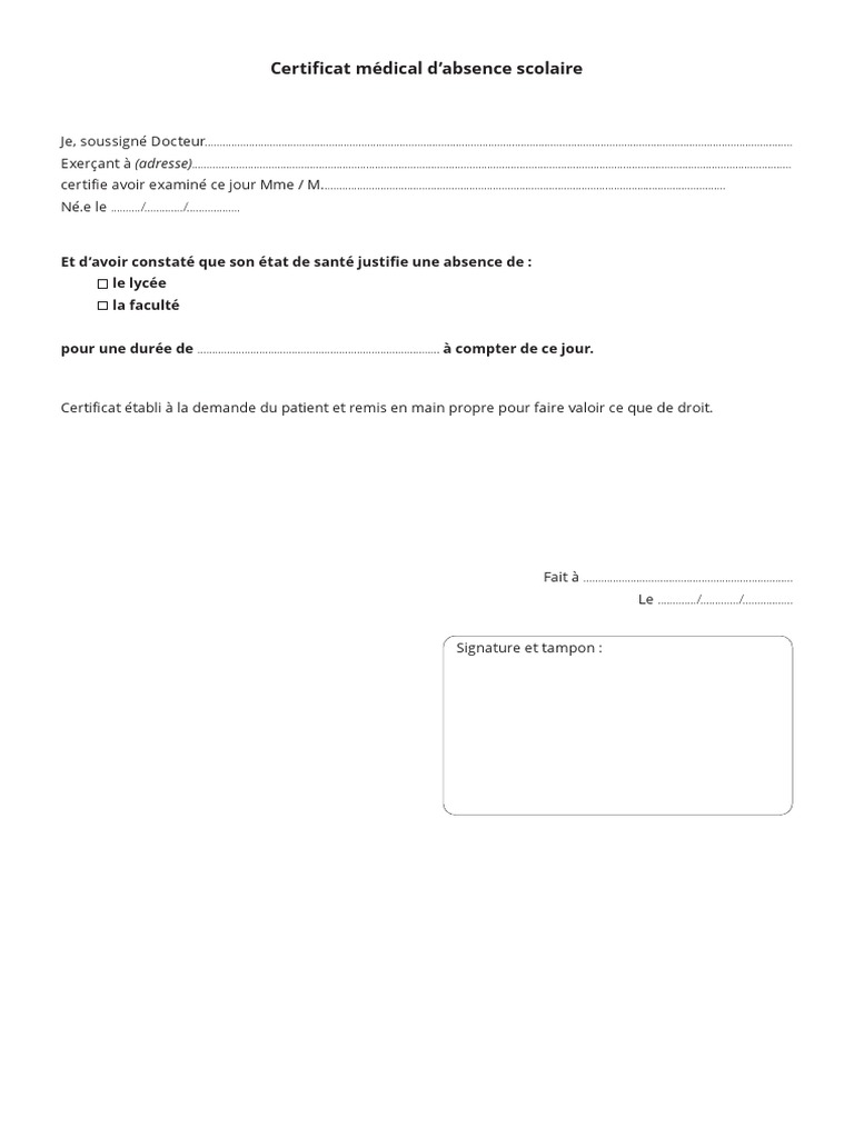 Certificat Médical D'absence Scolaire | PDF