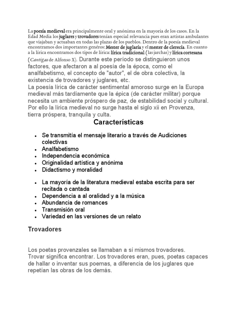 Características: Trovadores | PDF | Clásicos