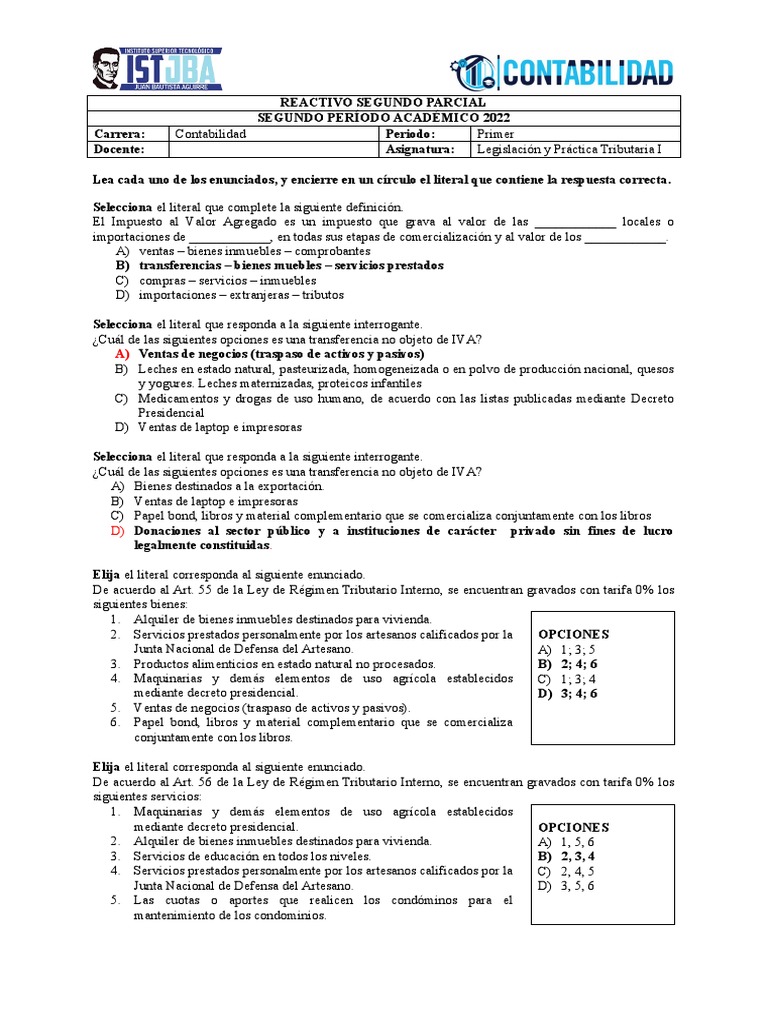 Reactivo - 2P - Legislación y Práctica Tributaria I - Resuelto | PDF | Impuestos | Impuesto al ...