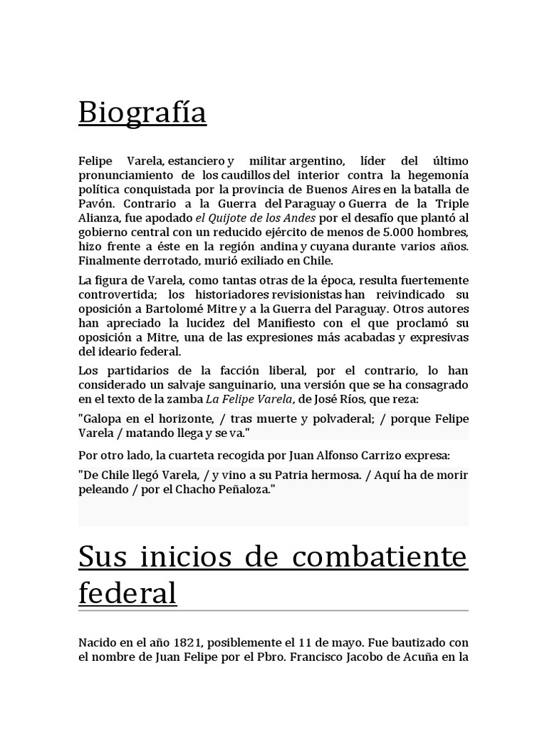 Biografia Felipe Varela | PDF | Argentina | América del Sur