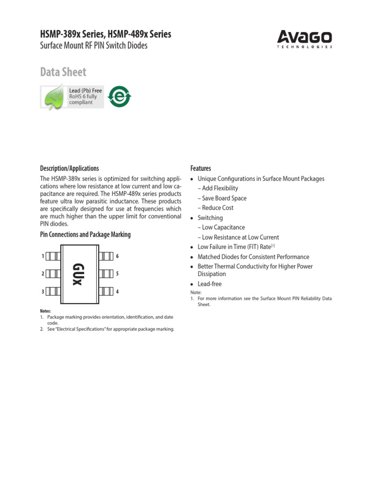 Data Sheet: HSMP-389x Series, HSMP-489x Series | PDF | Printed Circuit ...