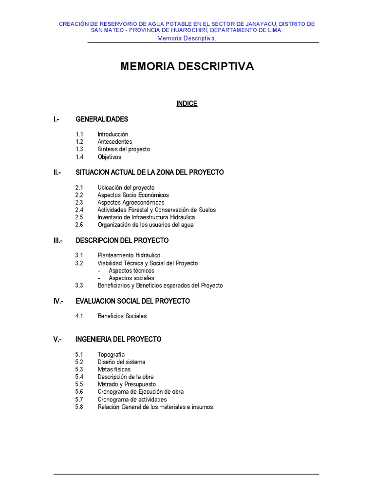 Memoria Descriptiva | PDF | Agua | Hormigón