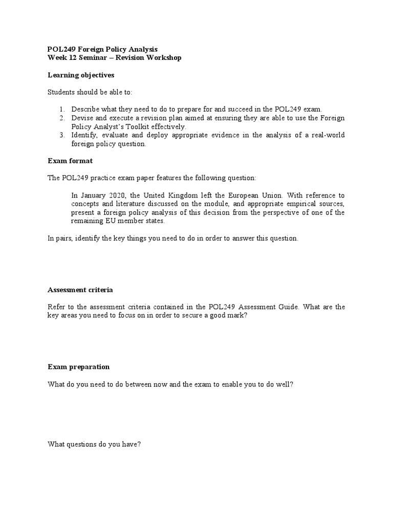 POL249 Week 12 Seminar Exam Prep HANDOUT | PDF
