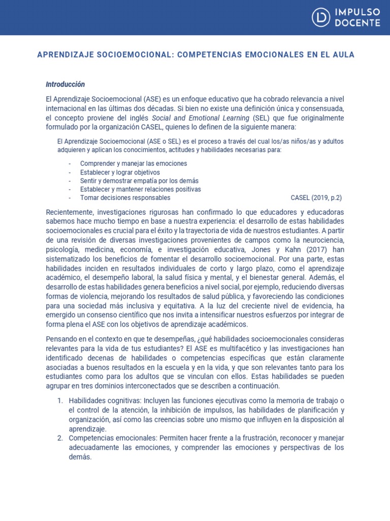 Aprendizaje Socioemocional | PDF | Las emociones | Aprendizaje