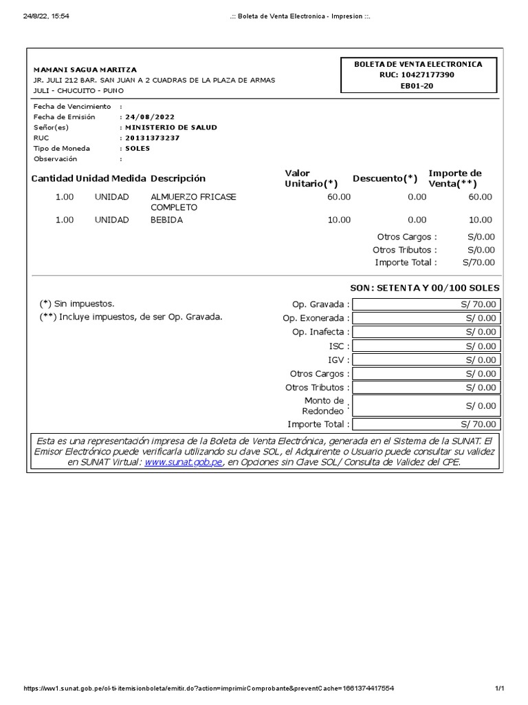 Ejemplo de Boleta de Venta | PDF