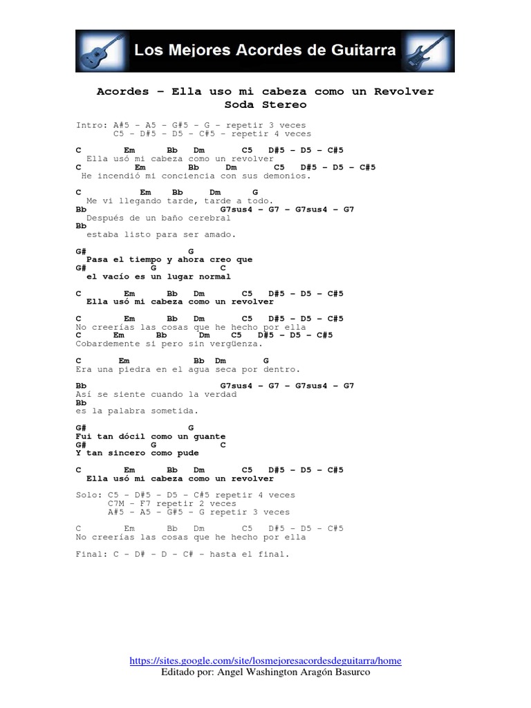 Acordes - Ella Uso Mi Cabeza Como Un Revolver - Soda Stereo | PDF