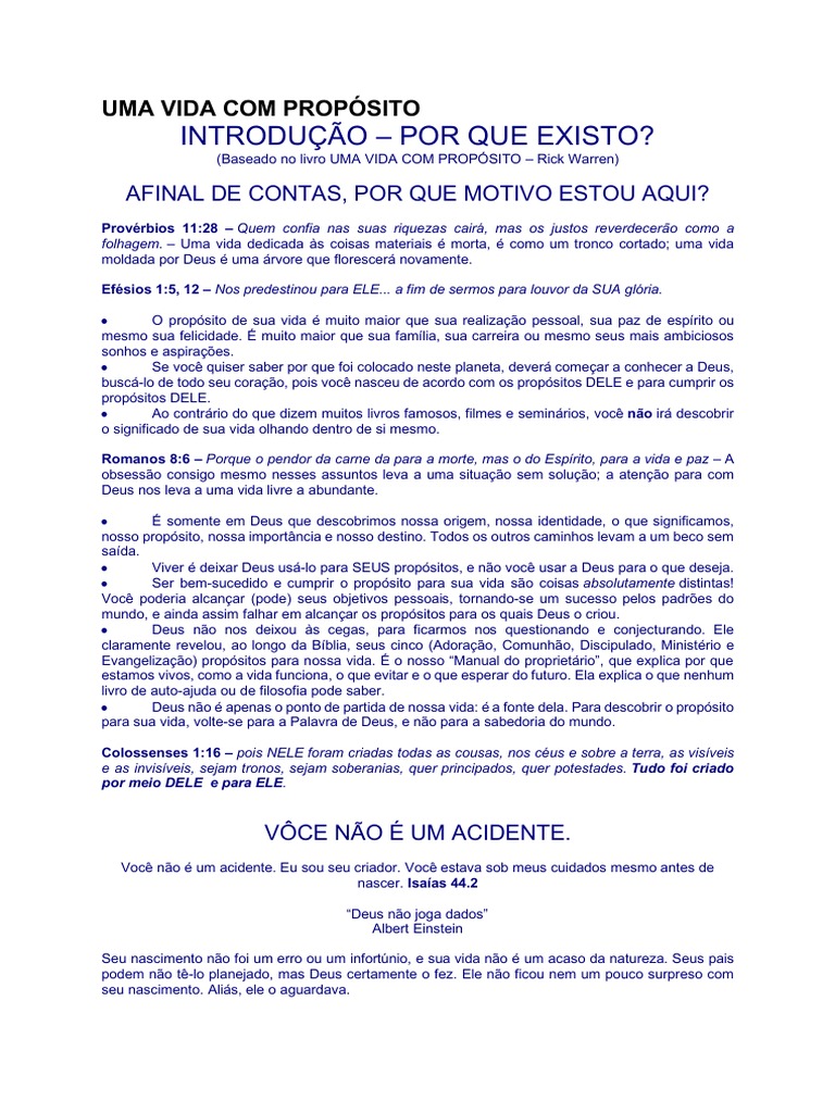 Uma Vida Com Propósito Parte 1 Pdf Deus Vida
