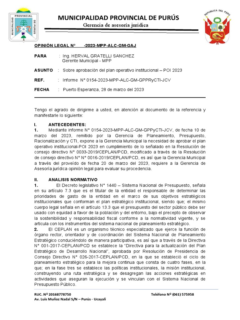 Aprobación del POI 2023 en Purús | PDF | Planificación | Presupuesto