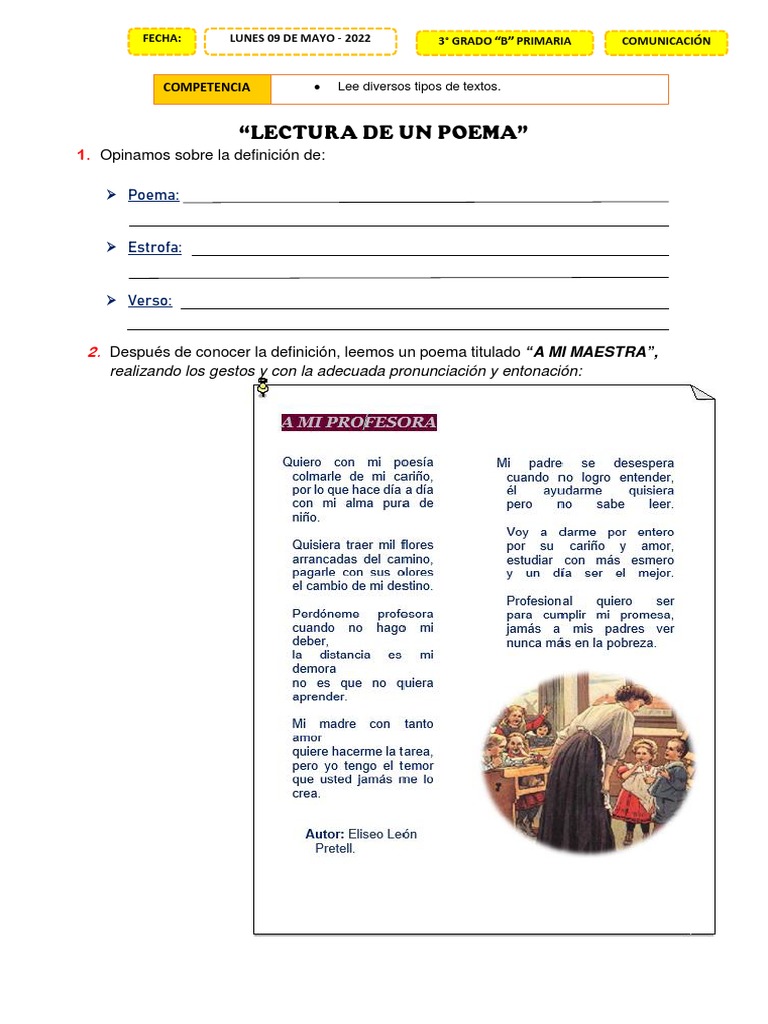 Actividad de Comunicación - Lectura de Un Poema. | PDF | Poesía