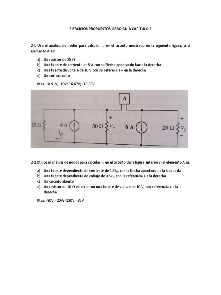 (3a) Ejercicios Propuestos Libro Guía Cap 2 | Descargar gratis PDF | Electricidad | Ingeniería ...