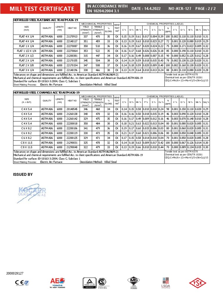CERTIFICADO CALIDAD-CANAL C | PDF | Steel | Steelmaking