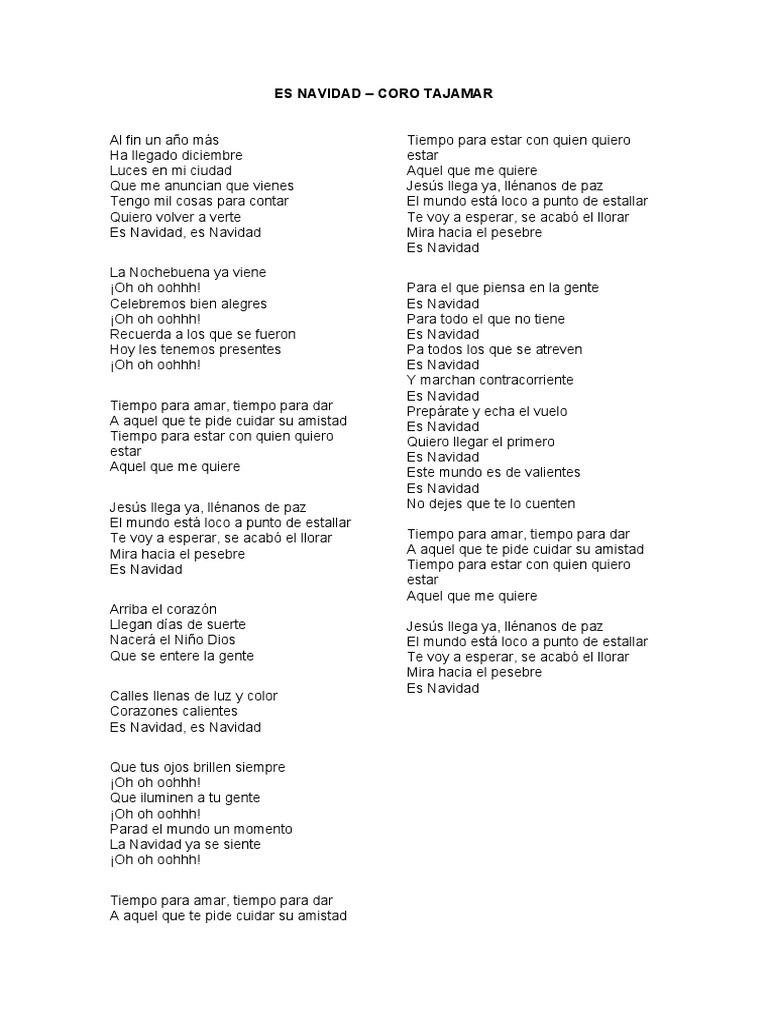 Letra de Villancico - Es Navidad | PDF