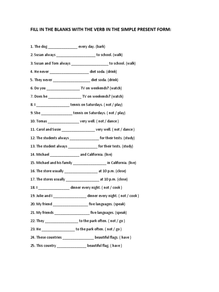 Fill in The Blanks With The Verb in The Simple Present Form | PDF ...