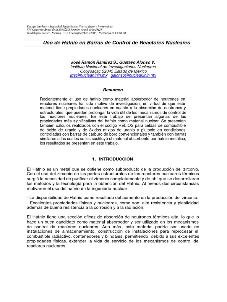 Hafnio en Barras de Control Nuclear | PDF | La energía nuclear | Reactor nuclear