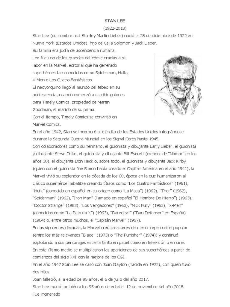 Stan Lee: Leyenda del Cómic Marvel | PDF