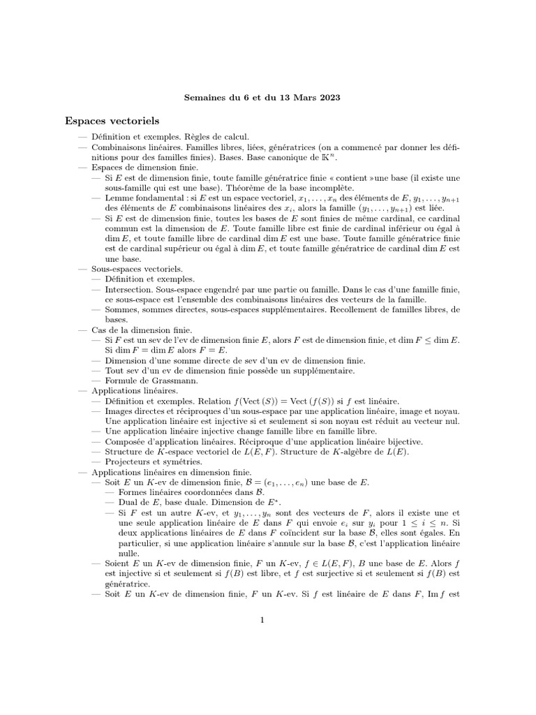 Espaces vectoriels : définitions et théorèmes | PDF | Base (algèbre ...