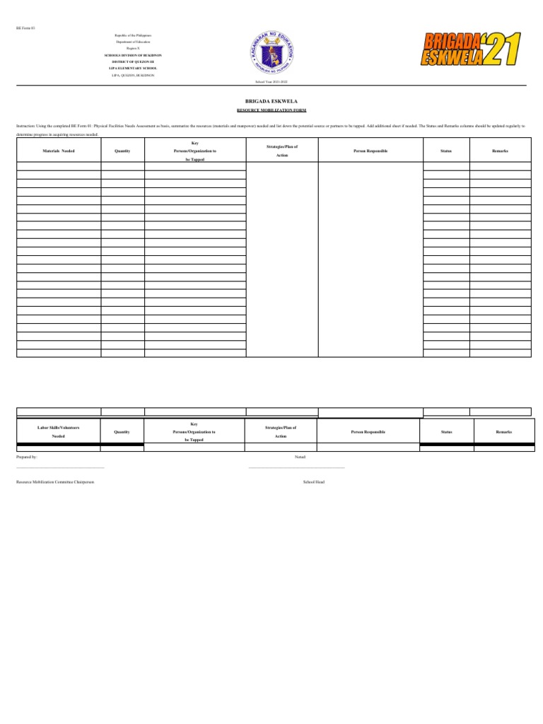 BE Form 3 RESOURCE MOBILIZATION FORM-1 | PDF