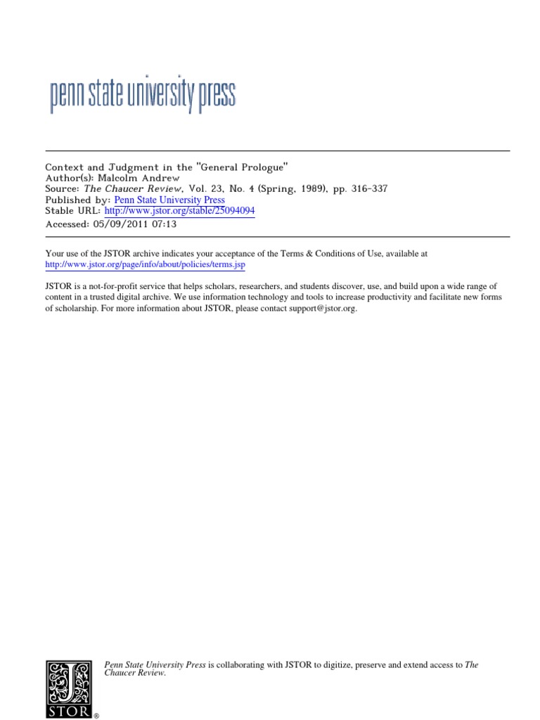 Contextual Analysis of Chaucer's Prologue | PDF | Geoffrey Chaucer ...