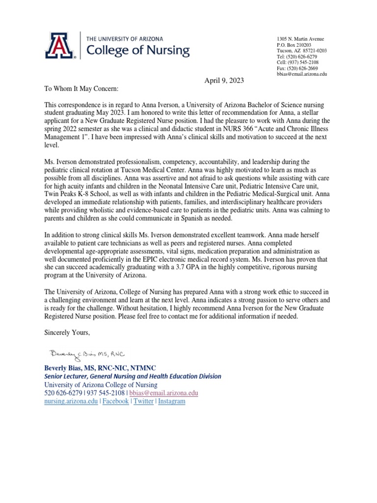 Anna Iverson Letter of Recommendationgrad 5 23 | PDF | Nursing | Health ...