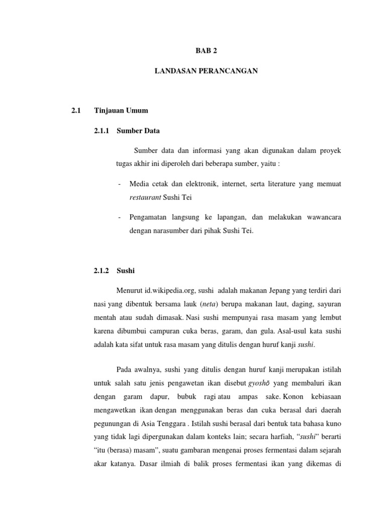 Bab 2 Landasan Perancangan: Restaurant Sushi Tei | PDF