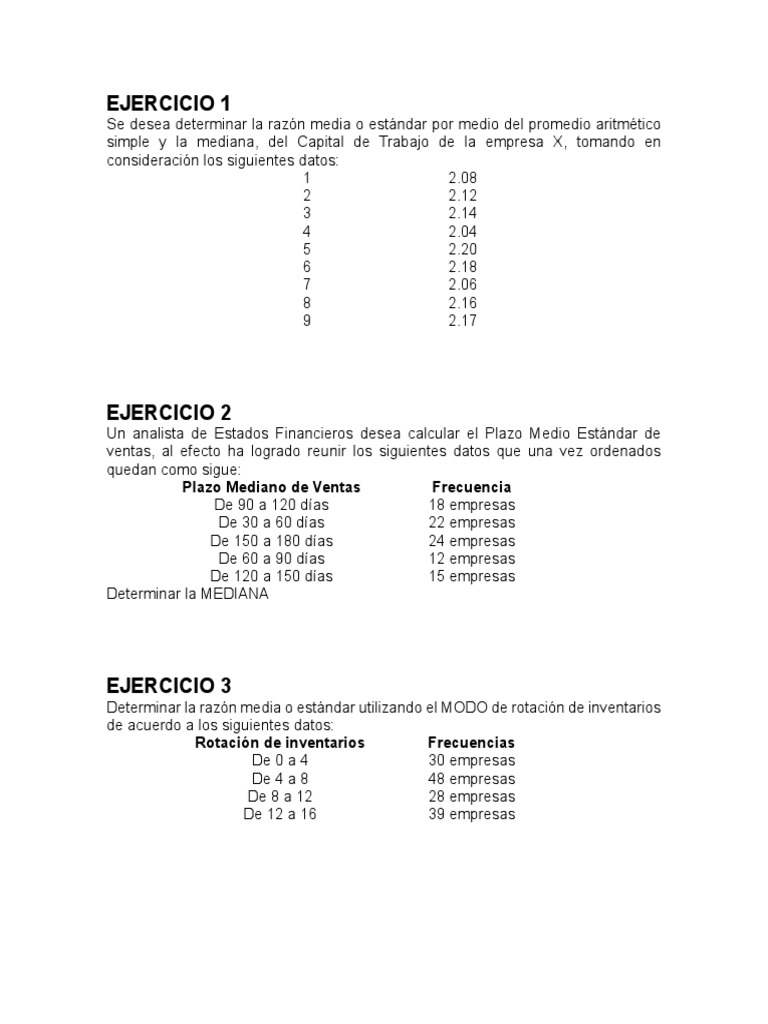 EJERCICIOS Razones Estándar | PDF