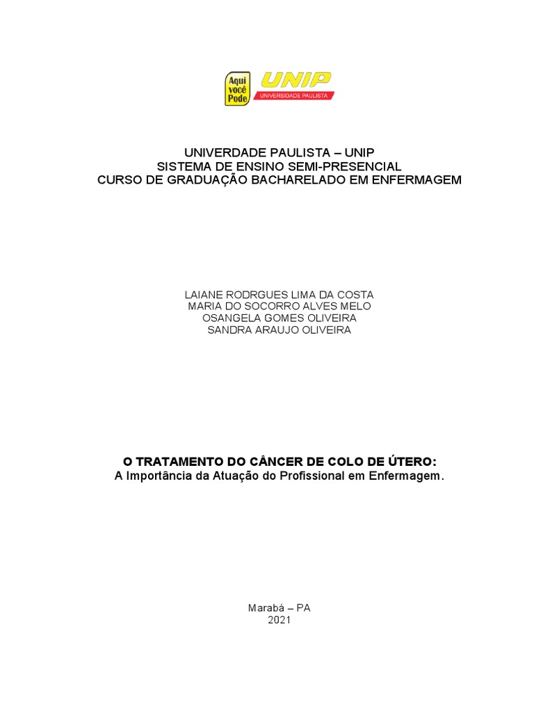 Pre - Projeto de TCC - Unip | PDF | Câncer | Enfermagem