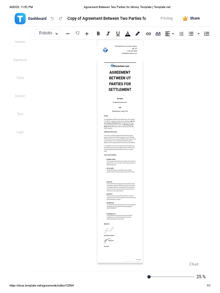 Roboto: Copy of Agreement Between Two Parties Fo | PDF