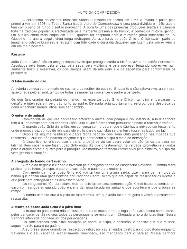 Auto da Compadecida: Resumo e Análise | PDF | Arte