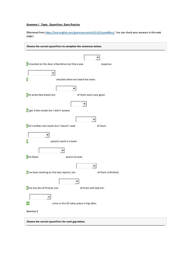 Quantifiers Extra Practice | PDF