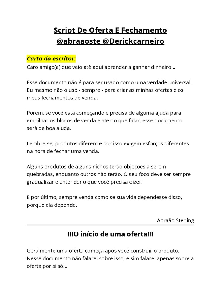 Script de Fechamento de Oferta | PDF | Autoajuda