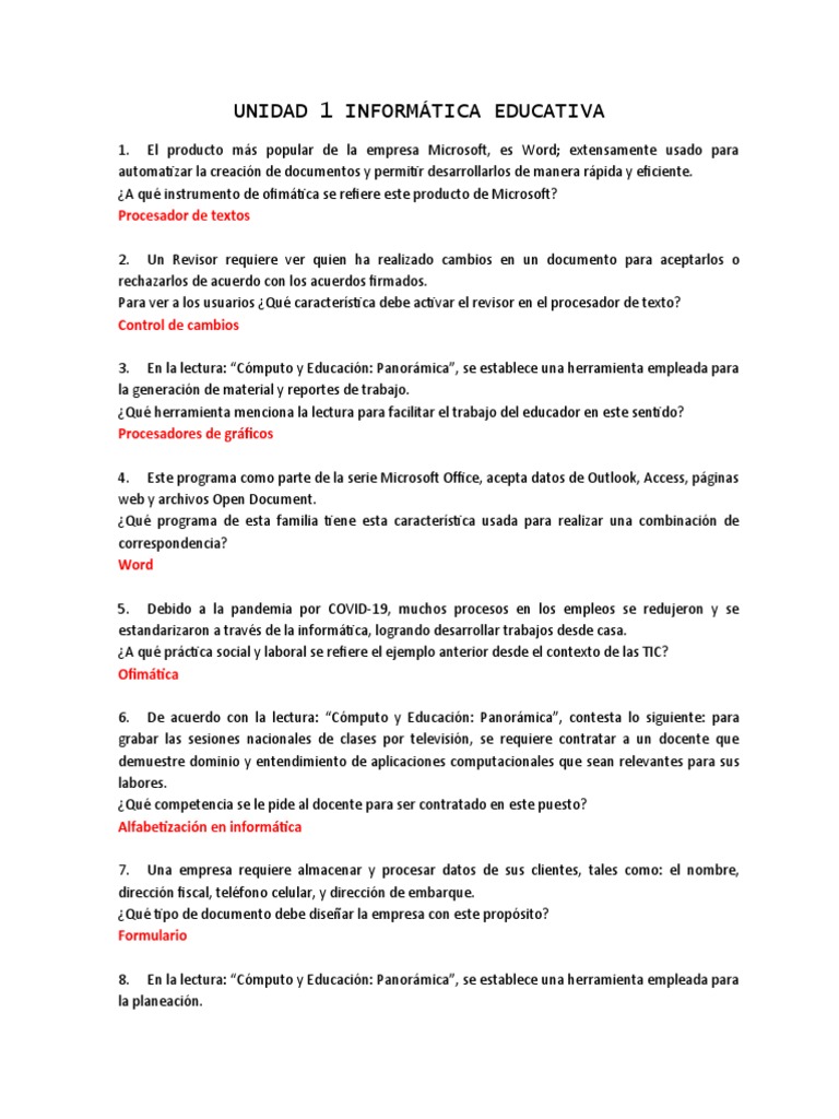Unidad 1 Informática Educativa | PDF | Microsoft Word | Procesador de ...