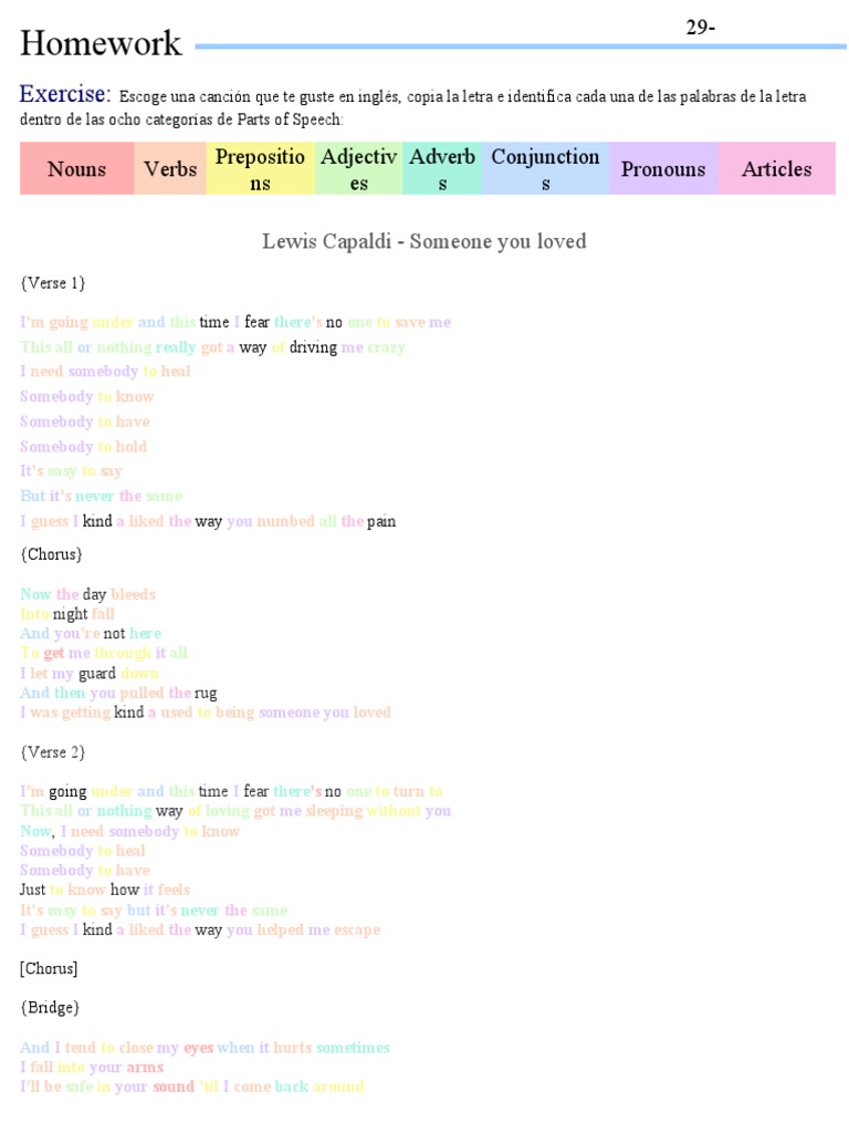 Parts of Speech (Song) | PDF