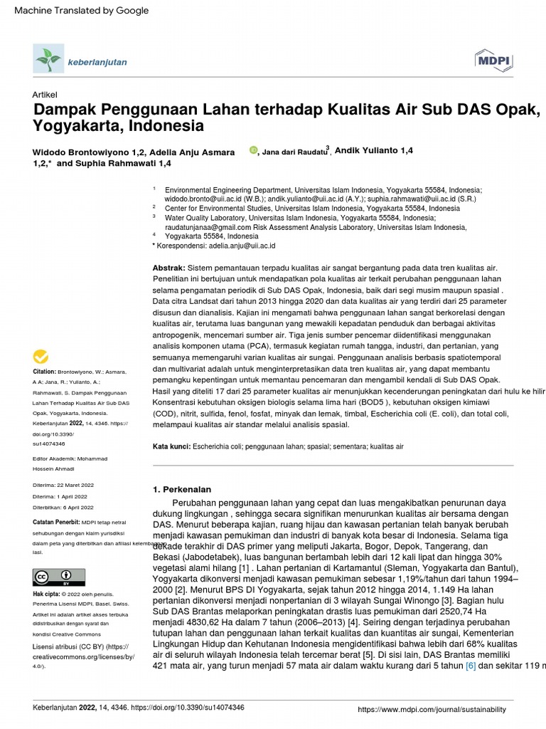Dampak Penggunaan Lahan Terhadap Kualitas Air Sub DAS Opak, Yogyakarta ...