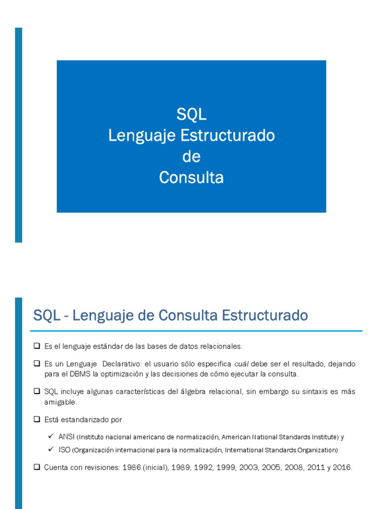 SQL Lenguaje Estructurado de Consulta | PDF | SQL | Bases de datos