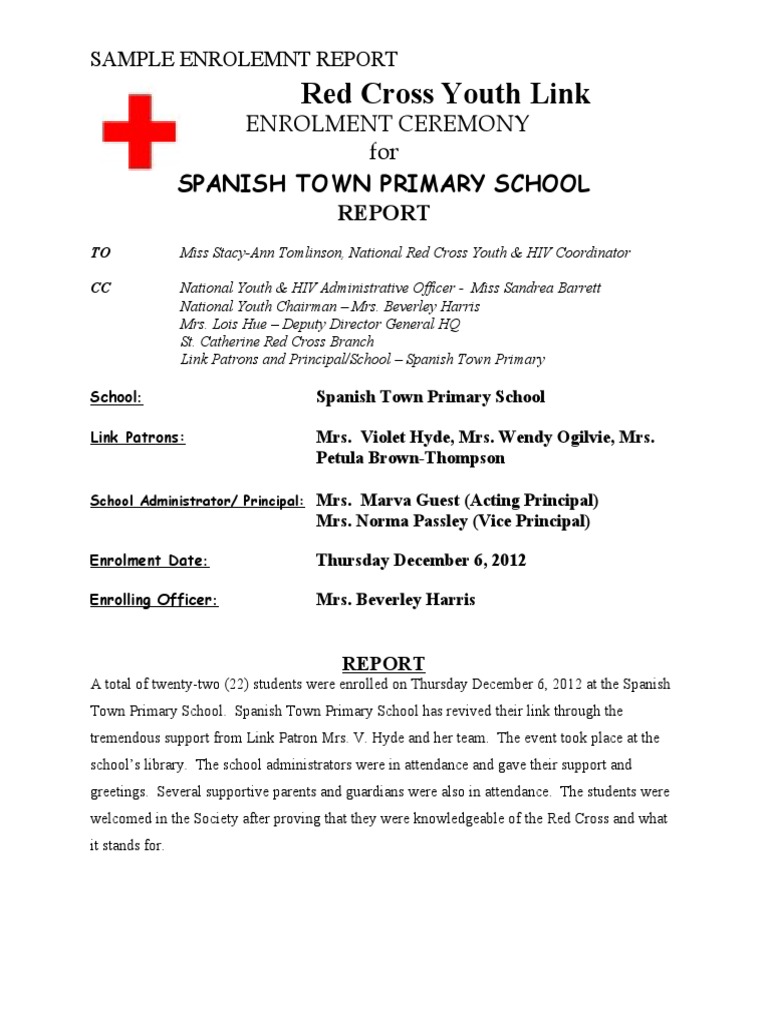 Sample Enrolment Report (Spanish Town Primary) | PDF