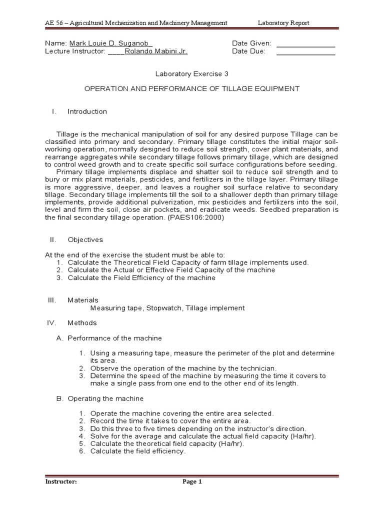 ABE30 Laboratory Exercise 3 | PDF | Tillage | Soil