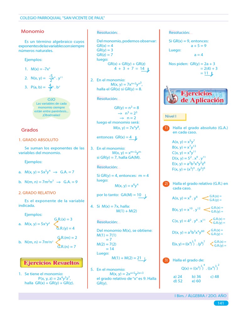 Monomios 2DO SEC | PDF | Álgebra abstracta | Análisis matemático