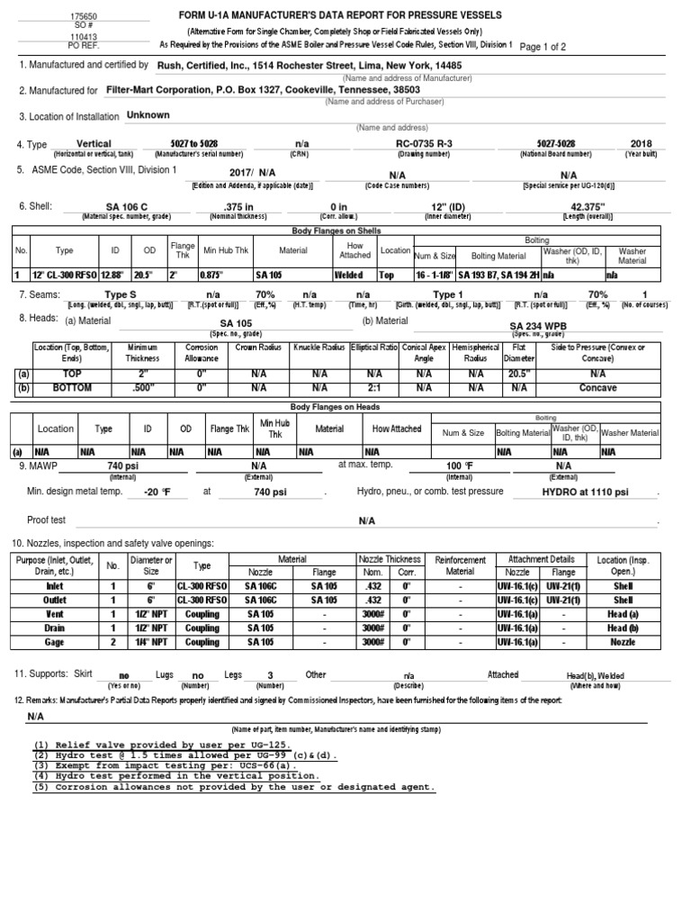 Filter Fab Quality Report 30APR18 FilterFab U-1A Form OKRA ENERGY - NB 5027-5028 | PDF | Boiler ...