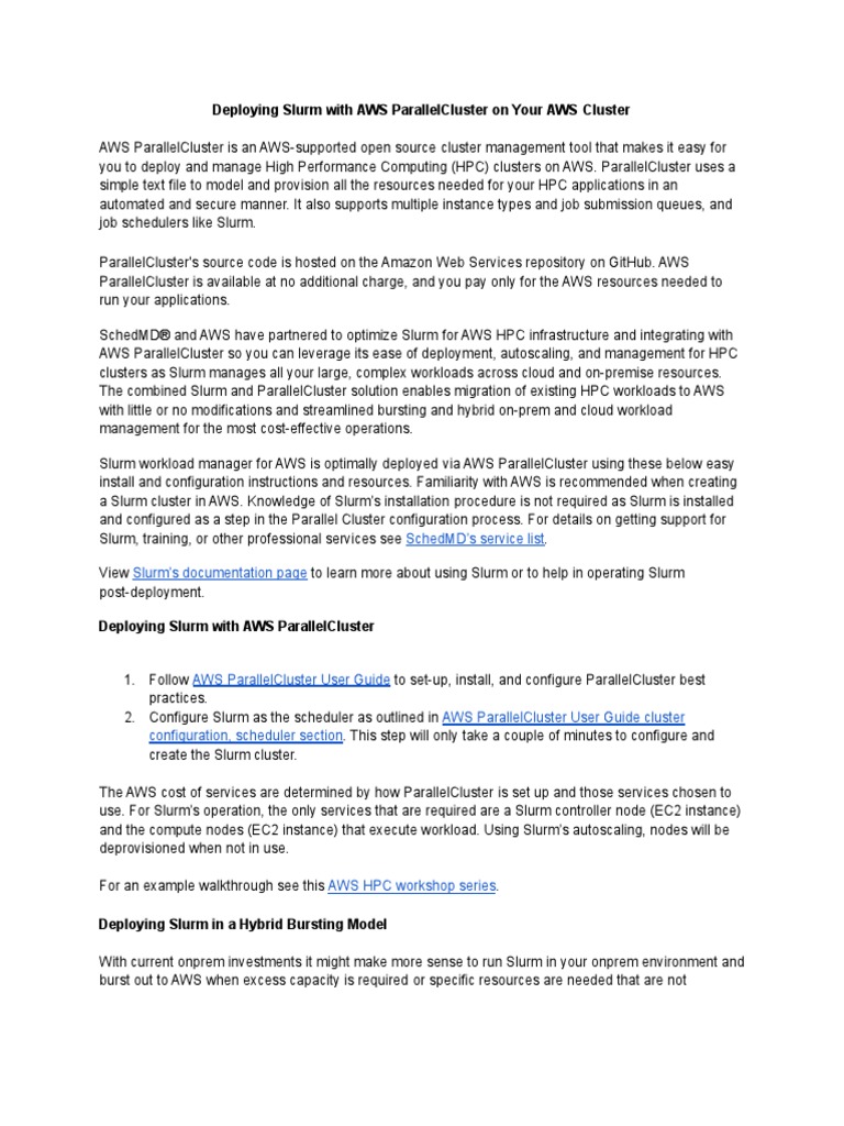 Slurm ParallelCluster AWS | PDF | Cloud Computing | Amazon Web Services
