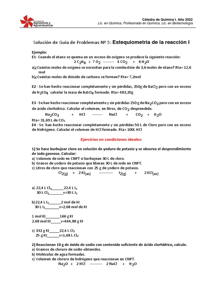 Ejercicios de Estequiometría Resueltos | PDF | Hidróxido de sodio ...