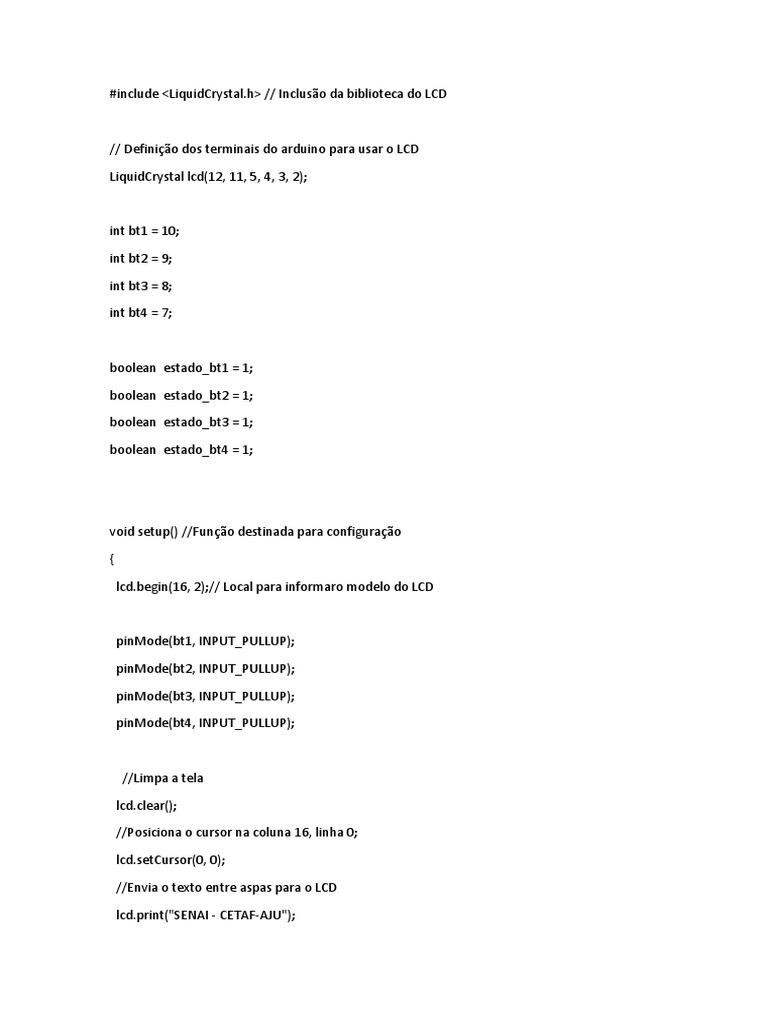 Programação Do Arduino - Criando Menu Parte 1 | PDF Programação Do Arduino - Criando Menu Parte 1 | PDF
