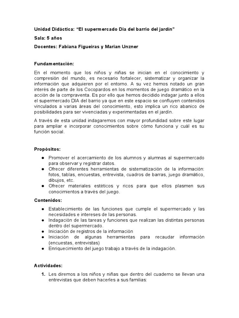 Unidad Didáctica El Supermercado | PDF