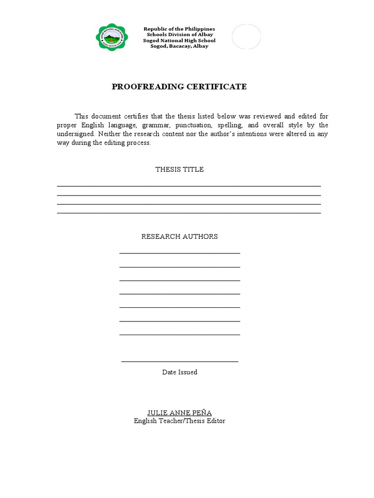 Proofreading Certificate for Thesis | PDF | Communication | Human ...