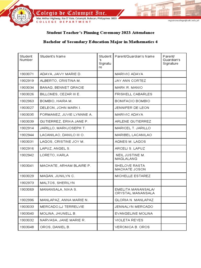 Pinning Attendance Math | PDF