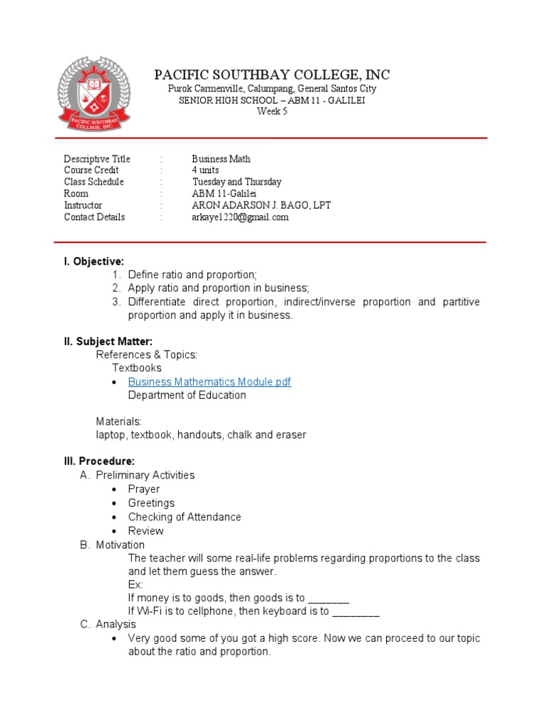 Business Mathematics Week 5 | PDF | Ratio | Mathematics