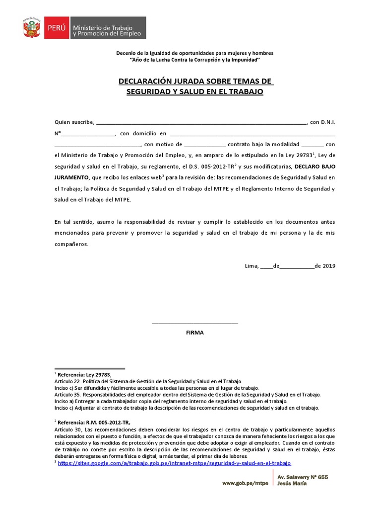 Declaración jurada para SST | PDF | Gobierno | Justicia