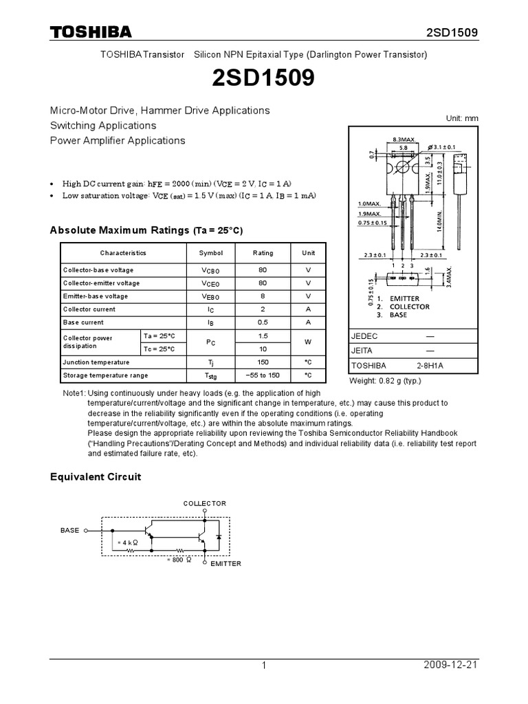 D1509 ToshibaSemiconductoreal | PDF | Bipolar Junction Transistor ...