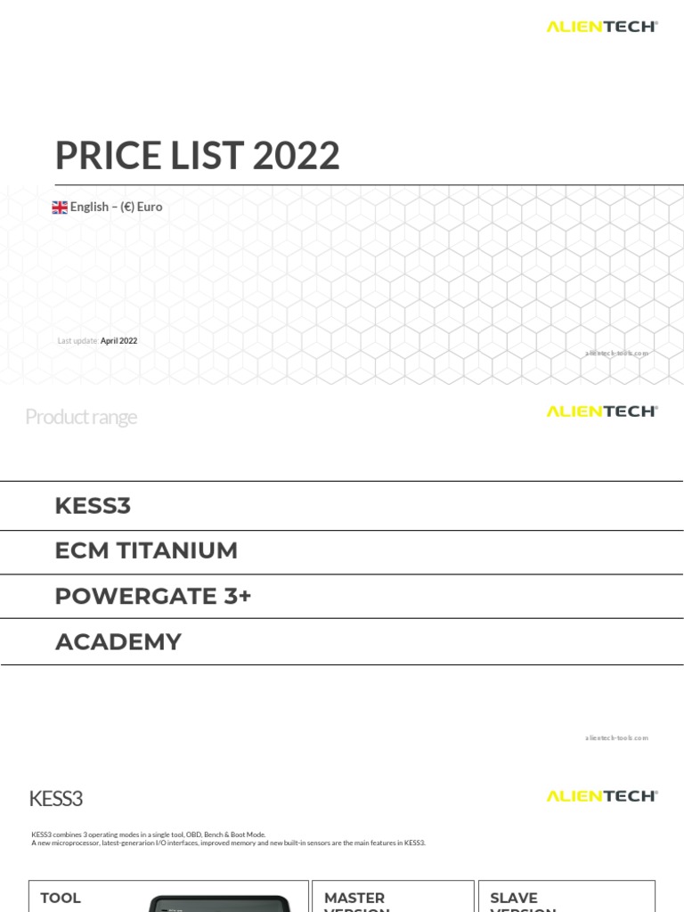 Alientech KESS3 Price List 2022 | PDF | Diesel Engine | Motorcycle