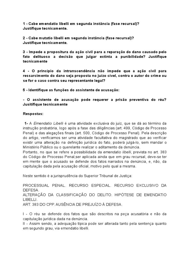 Emendatio e Mutatio Libelli no Processo Penal | PDF | Sentença ...
